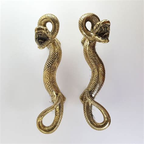 LEFT Amazing Brass Large Python Curly Body Old Style Snake Door Pull