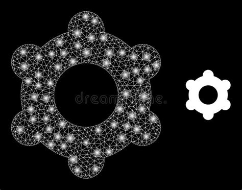 Cogwheel Icon Wire Frame Mesh With Constellation Nodes Stock Vector