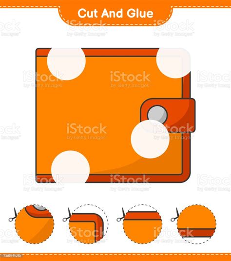 잘라 붙이고 접착제 지갑의 일부를 잘라 접착제 교육 어린이 게임 인쇄 워크 시트 벡터 일러스트레이션 0명에 대한 스톡 벡터 아트
