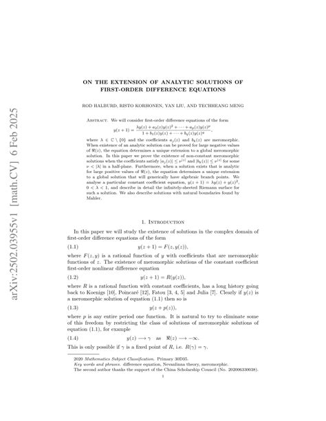 Pdf On The Extension Of Analytic Solutions Of First Order Difference Equations