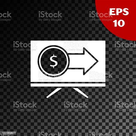 투명 한 어두운 배경에 격리 된 달러 기호 아이콘 흰색 모니터입니다 온라인 쇼핑 개념입니다 인터넷 마케팅에서의 수입 벡터 일러스트레이션 개념에 대한 스톡 벡터 아트 및 기타