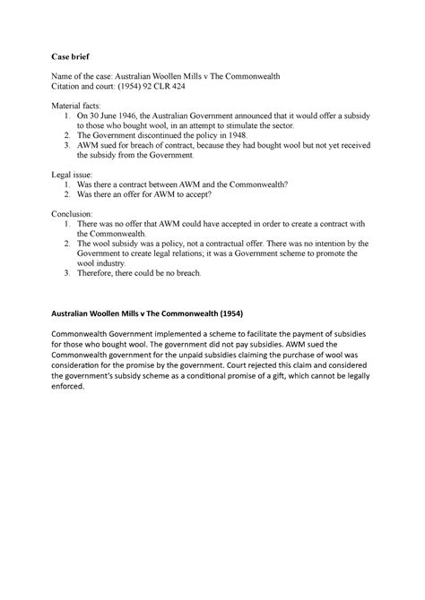 Contracts Week 4 Tutorial Case Brief Name Of The Case Australian