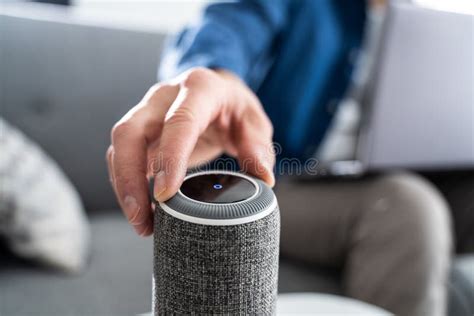Using Smart Voice Assistant Wireless Speaker Stock Photo - Image of ...
