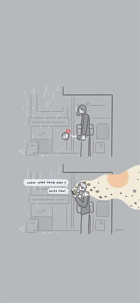 雨中两人用手机传情达意的温馨插画壁纸 手机壁纸｜纯爱插画系列壁纸表情包图片动图 求表情网斗图从此不求人