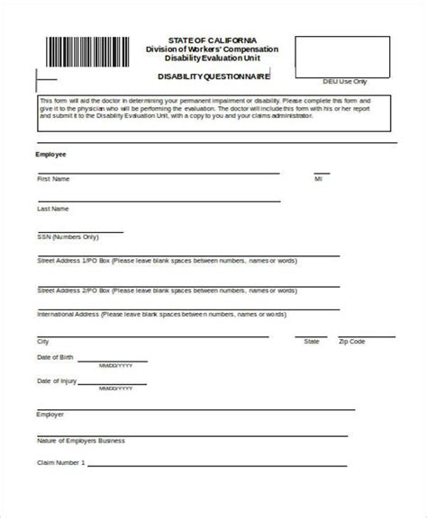 Free 8 Sample Disability Questionnaire Forms In Pdf Ms Word