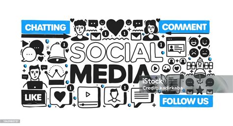 소셜 미디어의 개체 및 요소 벡터 낙서 일러스트 컬렉션입니다 손으로 그린 아이콘 세트 또는 배너 템플릿 낙서 드로잉에 대한 스톡 벡터 아트 및 기타 이미지 Istock