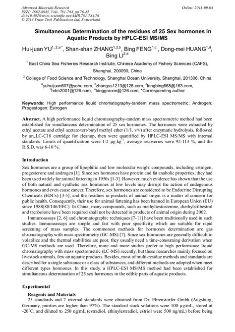 Simultaneous Determination Of The Residues Of 25 Sex Hormones In