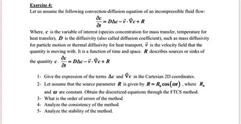 Solved Texts Exercise 4 Let Us Assume The Following Convection Diffusion Equation Of An