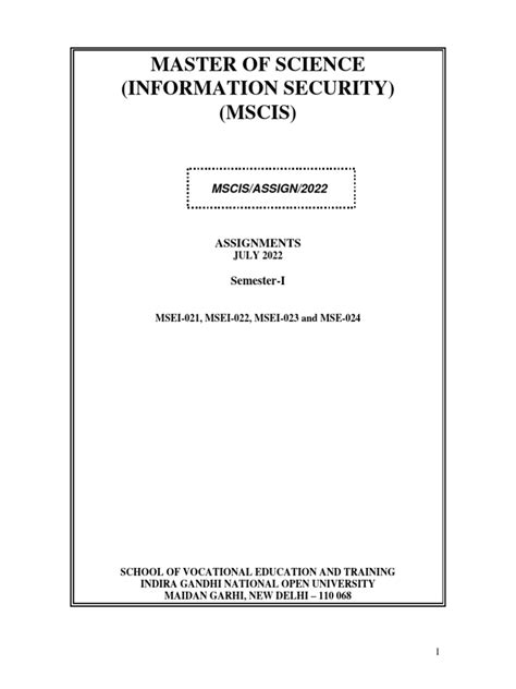 Assignment For Master Of Science Information Security Mscis July 2022 Ist Semester