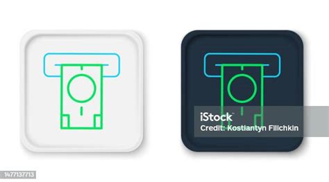 라인 Atm 흰색 배경에 격리 자동 점사 기계와 돈 아이콘 다채로운 개요 개념 벡터 검은색에 대한 스톡 벡터 아트 및 기타 이미지 검은색 공항 터미널 구매 Istock