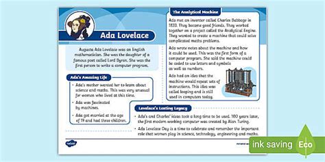 Ks1 Ada Lovelace Fact File Twinkl Ict Twinkl