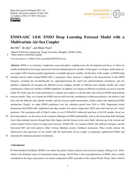Pdf Enso Asc 1 0 0 Enso Deep Learning Forecast Model With A Multivariate Air Sea Coupler