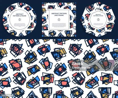 다채로운 손 그리기 추상적 인 모양 의 집합 선과 기하학적 개체 프레임 테두리 육각형 사각형 및 원 기하학적 모양 벡터