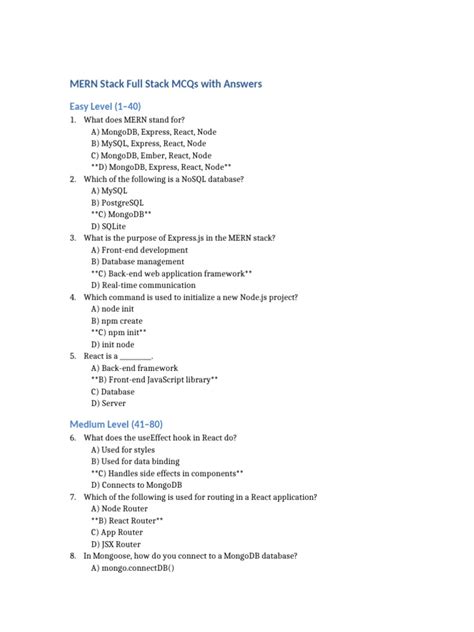 Mern Stack Full Stack Mcqs Pdf
