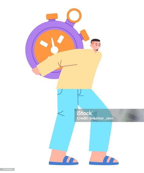 남자는 무거운 시계 스톱워치 시간 압력 과부하 과부하 개념 평면 그리기 그림을 가져온다 나름에 대한 스톡 벡터 아트 및 기타