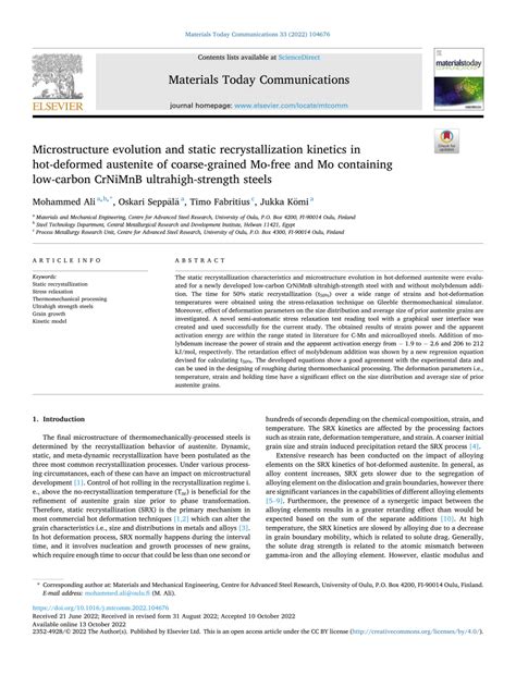 Pdf Microstructure Evolution And Static Recrystallization Kinetics In