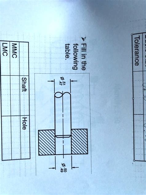 SOLVED Table Following Fill In The Tolerance LMC MMC Shaft Hole