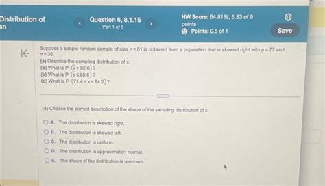 Solved Suppose A Simple Random Sample Of Size N81 Is