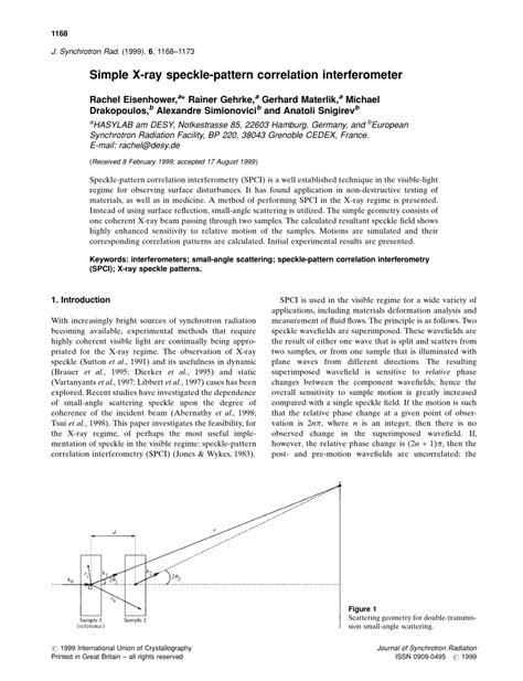 Pdf Simple X Ray Speckle Pattern Correlation Interferometer