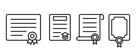 인증서 아이콘 집합입니다 개요 졸업장 아이콘 성취 도면 기호입니다 인증서 문서 줄입니다 개요에서 디플로마 상 인증서 그림입니다 스톡 벡터 0명에 대한 스톡 벡터 아트 및