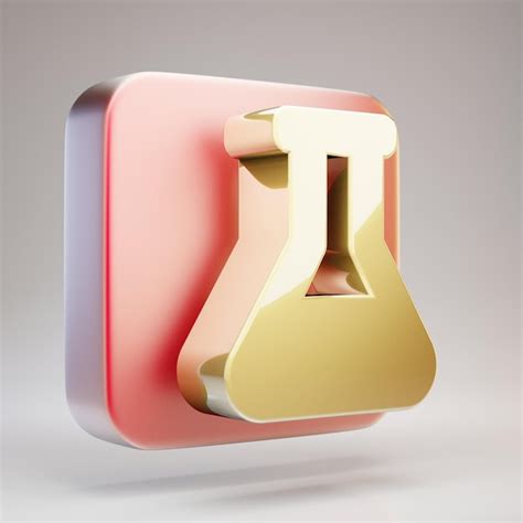 Premium Photo Flask Icon Golden Flask Symbol On Red Matte Gold Plate 3d Rendered Social