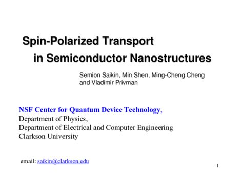 Pdf Spin Polarized Transport In Semiconductor Nanostructures