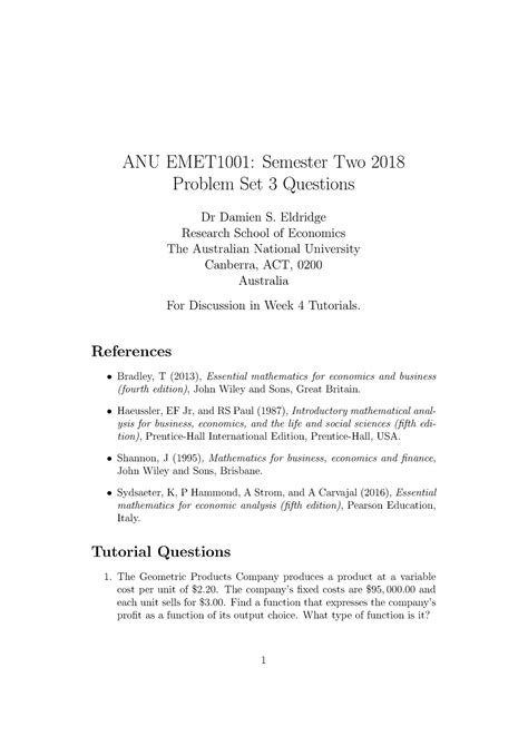 Problem Set Questions ANU EMET Semester Two Problem Set Questions Dr Damien S
