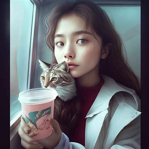 Download 고양이와소녀 패스트푸드소녀 음료수소녀 Royalty Free Stock Illustration Image