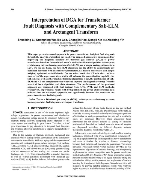 Pdf Interpretation Of Dga For Transformer Fault Diagnosis With Complementary Sae Elm And
