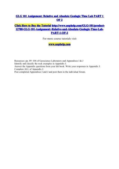 GLG 101 Assignment Relative And Absolute Geologic Time Lab PART 1 OF 2 Uophelp