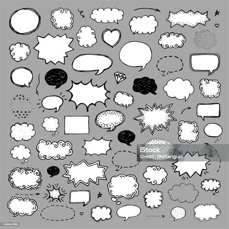 손으로 그린 말풍선 세트 음향 효과와 감정을 묘사하는 낙서 스타일 디자인 요소 감정에 대한 스톡 벡터 아트 및 기타 이미지 감정 개체 그룹 격언 Istock