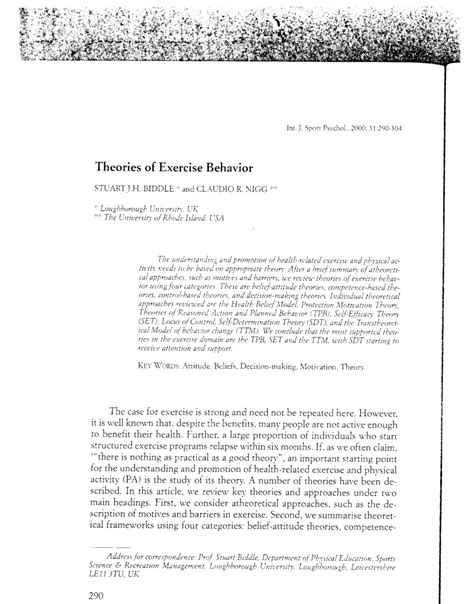 Pdf Theories Of Exercise Behavior