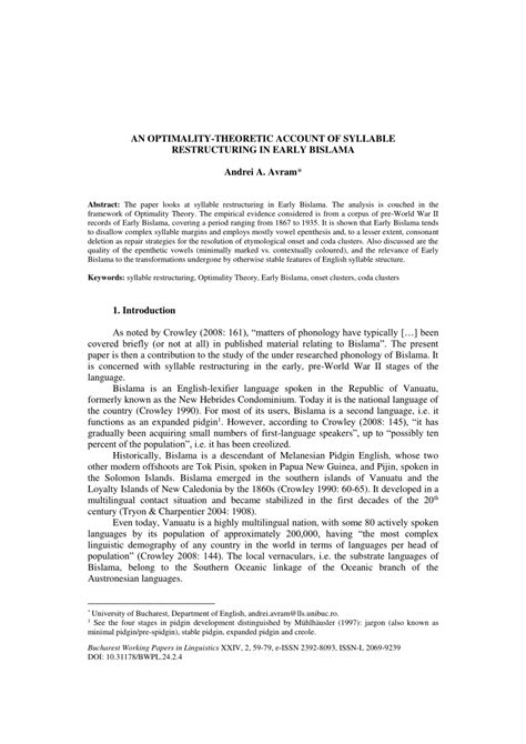Pdf An Optimality Theoretic Account Of Syllable Restructuring In