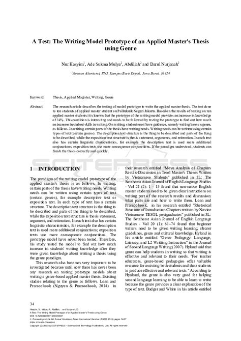 Pdf A Test The Writing Model Prototype Of An Applied Masters Thesis Using Genre