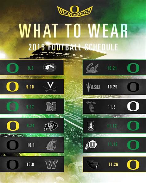 2016 Football Schedule Color To Wear Oregon Football Oregon Ducks