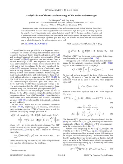 Pdf Analytic Form Of The Correlation Energy Of The Uniform Electron Gas