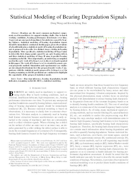 Pdf Statistical Modeling Of Bearing Degradation Signals