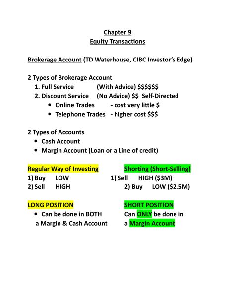 Chapter 9 Csc 1 Lecture Notes Chapter 9 Equity Transactions Brokerage