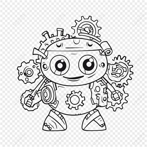 기어 기어 색칠 페이지 개요 스케치 그림에 있는 작은 로봇의 이미지 벡터유기체미술 Png 일러스트 무료 다운로드 Lovepik
