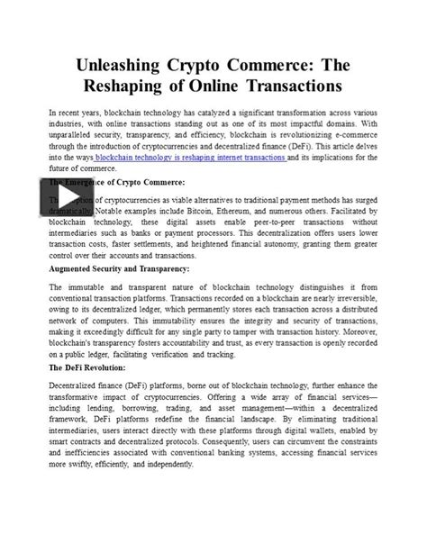 Ppt Unleashing Crypto Commerce The Reshaping Of Online Transactions Powerpoint Presentation