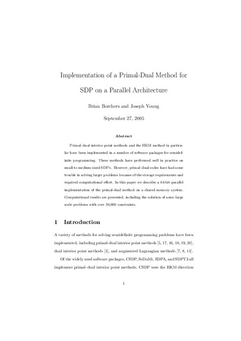pdf implementation of a primal dual method for sdp on a parallel architecture