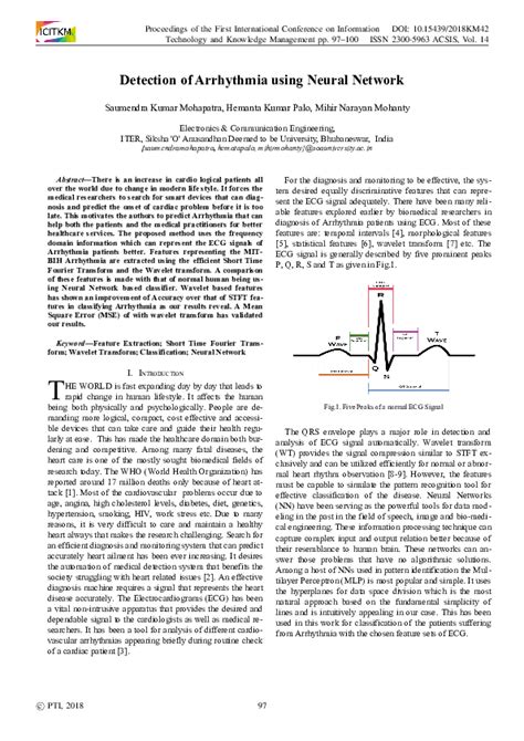 Pdf Detection Of Arrhythmia Using Neural Network