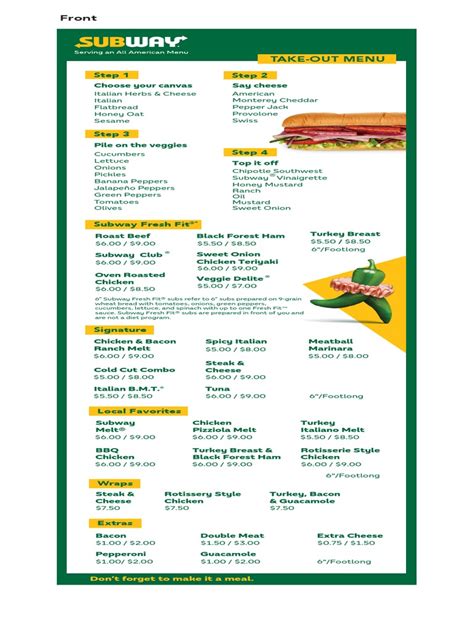 Subway Nsa Final Menu Brochure One Page Pdf Bacon Meal