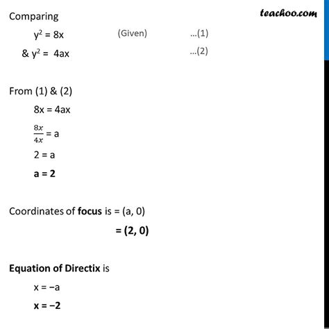 Example 5 Find Focus Axis Directrix Latus Rectum Of Y2 8x