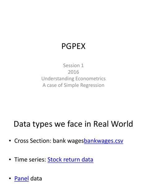 Pgpex Session 1 2016 Understanding Econometrics A Case Of Simple Regression Pdf Least