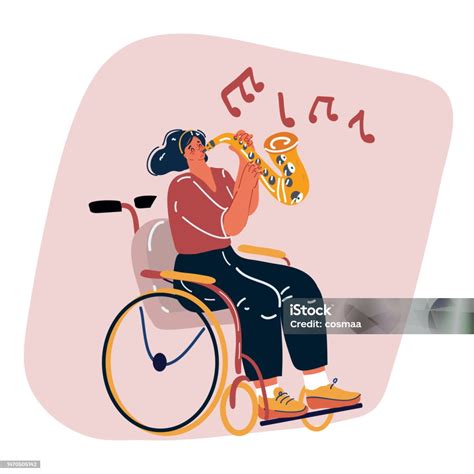 휠체어에 특별한 여자의 벡터 삽화는 음악을 재생 하 고 행복 감을 느낍니다 놀기에 대한 스톡 벡터 아트 및 기타 이미지 놀기 벡터 장애 Istock