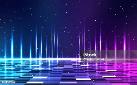레트로 사이버펑크 스타일의 배경 공상 과학 배경입니다 네온 라이트 그리드 풍경 80 년대 90 년대 3차원 형태에 대한 스톡 벡터 아트 및 기타 이미지 Istock
