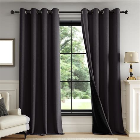 Fmfunctex 100 Blackout Curtains For Bedroom Black Weave Textured