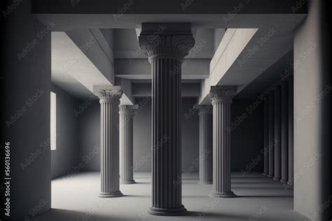 Columns And Other Architectural Features Set Into The Concrete Interior Generative AI Stock