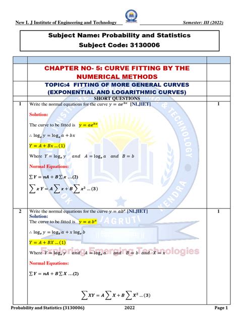 Ps Exponential And Logarithmic Curve Fitti Pdf Logarithm Equations